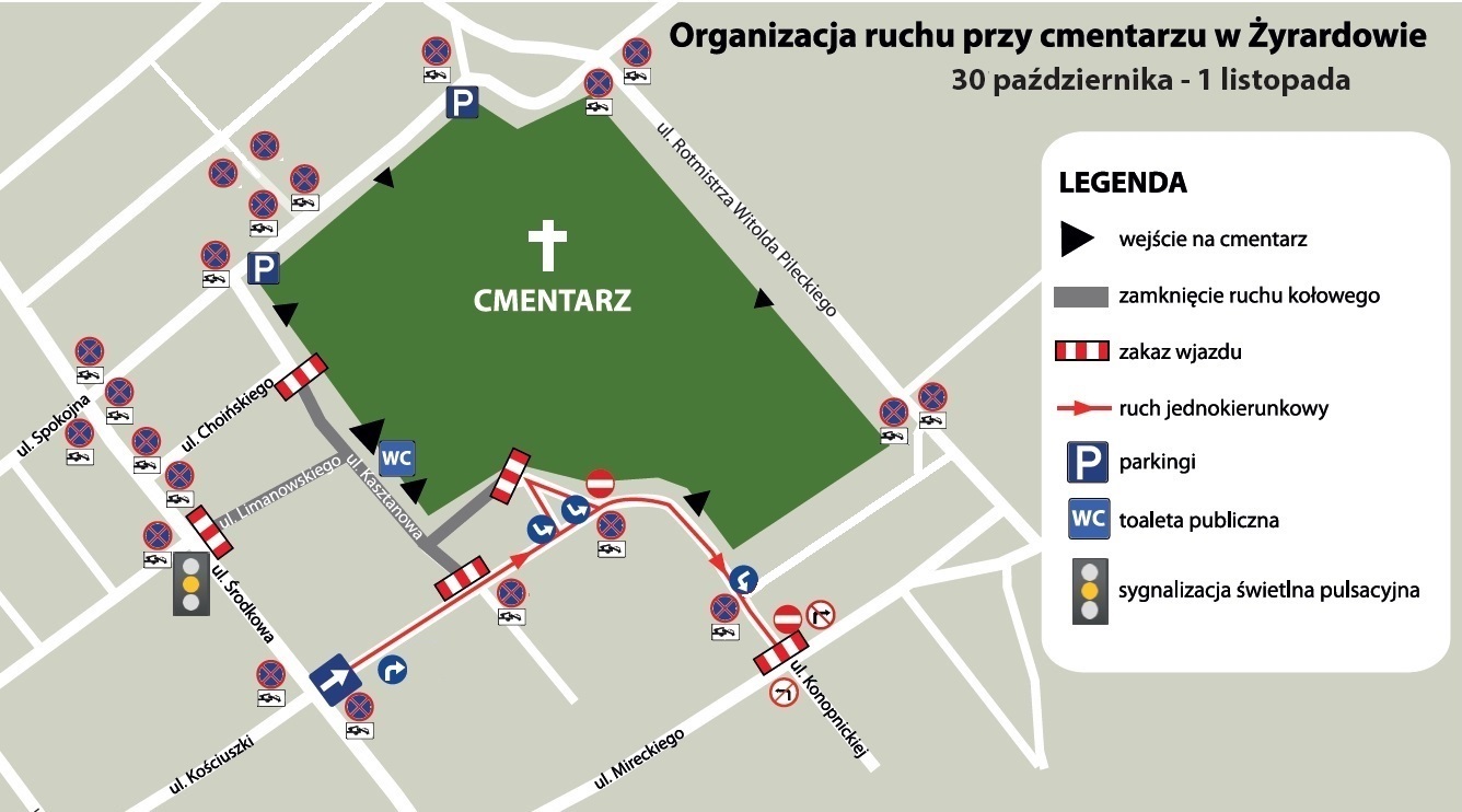 Zmiany w organizacji ruchu wokół cmentarza - Portal Urzędu Miasta Żyrardowa